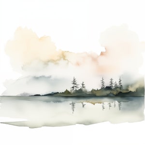 Lake Watercolor Wall Art Calming Nature Landscape Print Simple Design ...