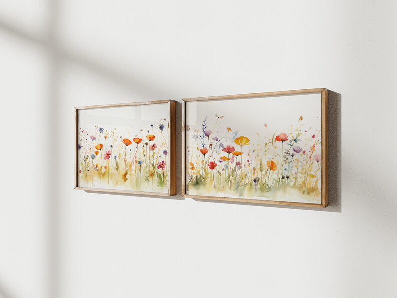 Wildflowers Watercolor Wall Art Calm Nature Landscape Print Minimal ...