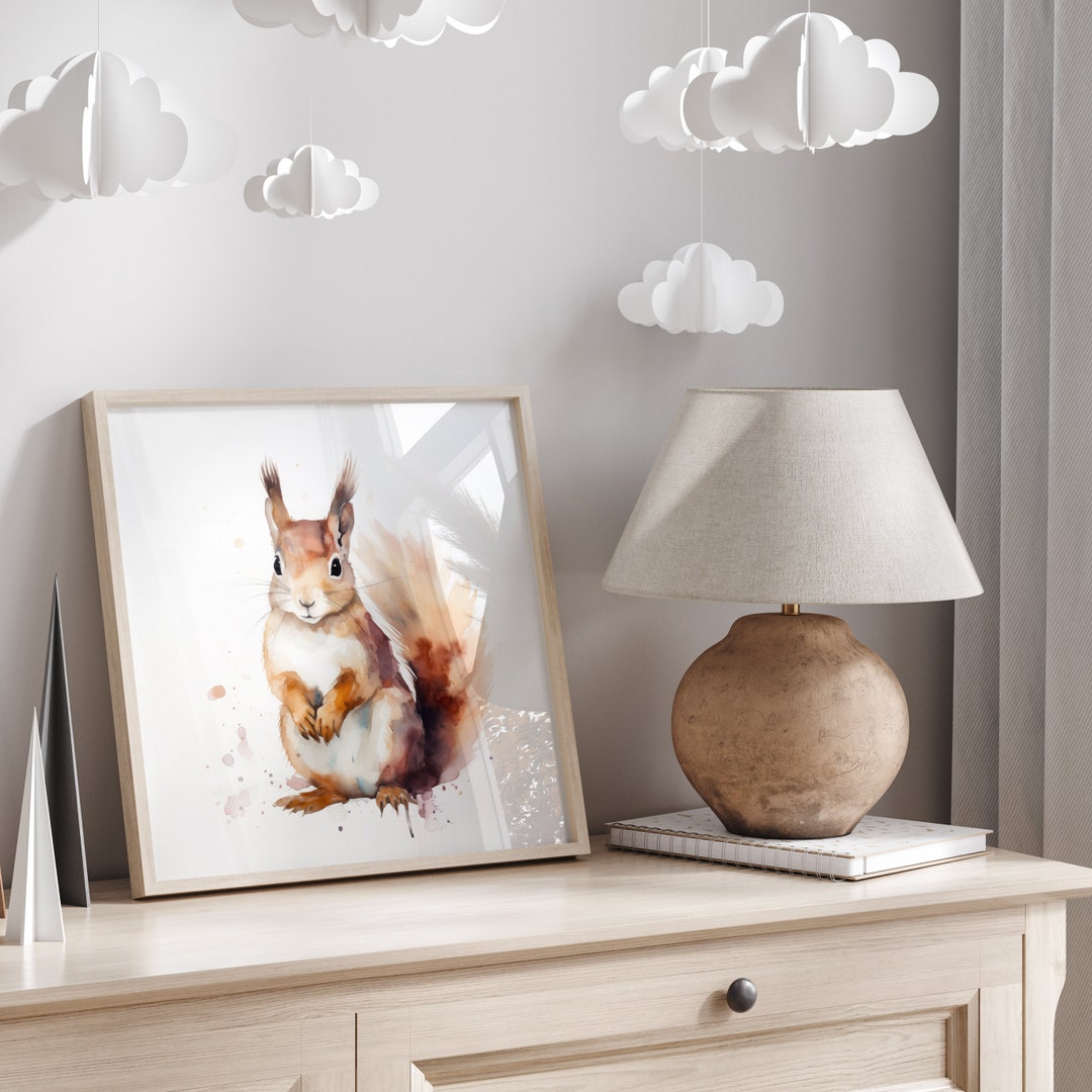 Squirrel Watercolor Wall Art Cute Animal Print Simple Nature Design ...