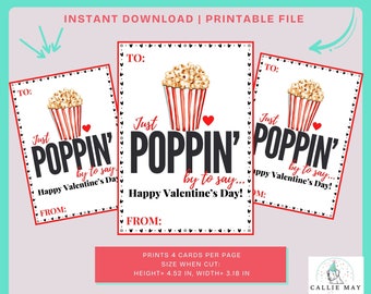 Printable Valentine Tags, Kids Valentine's Day, Popcorn Valentine ...
