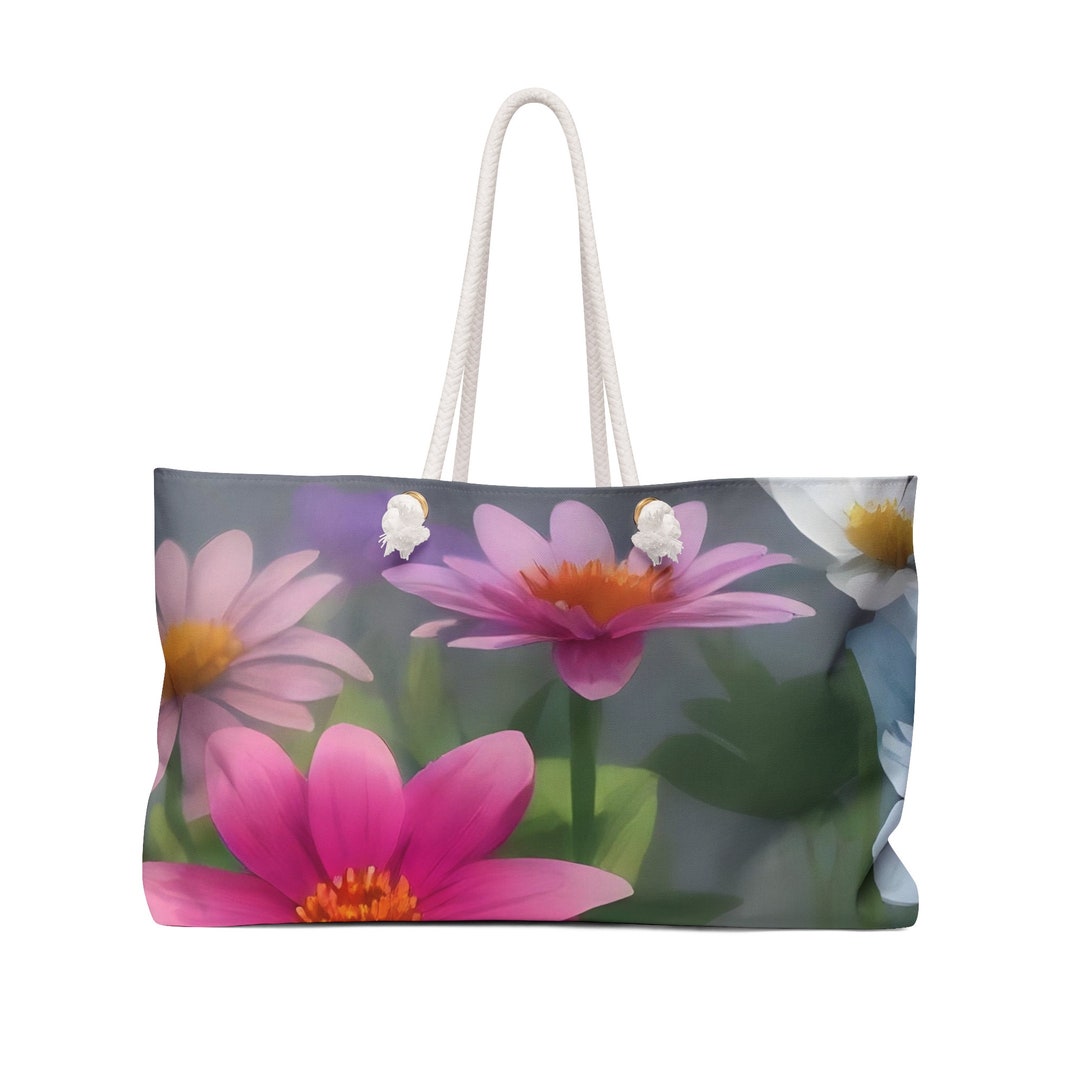 Oversized Tote Bag With Rope Handles Colorful Flower Design, Weekender ...