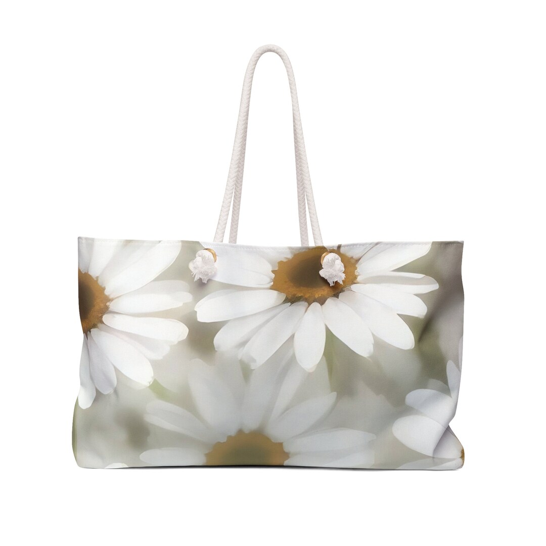 Oversized Tote Bag With Rope Handles White Daisy Design, Weekender ...