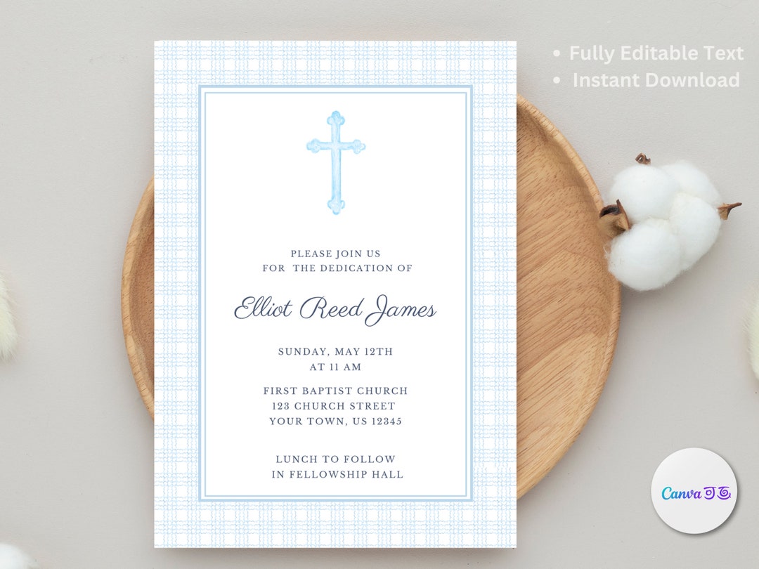 Baby Dedication Invitation Boy Baby Baptism Invitation Holy Communion ...