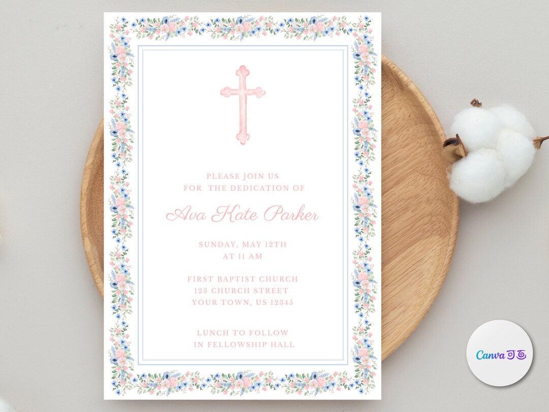Baby Dedication Invitation Girl Pink Baby Baptism Invitation Holy ...