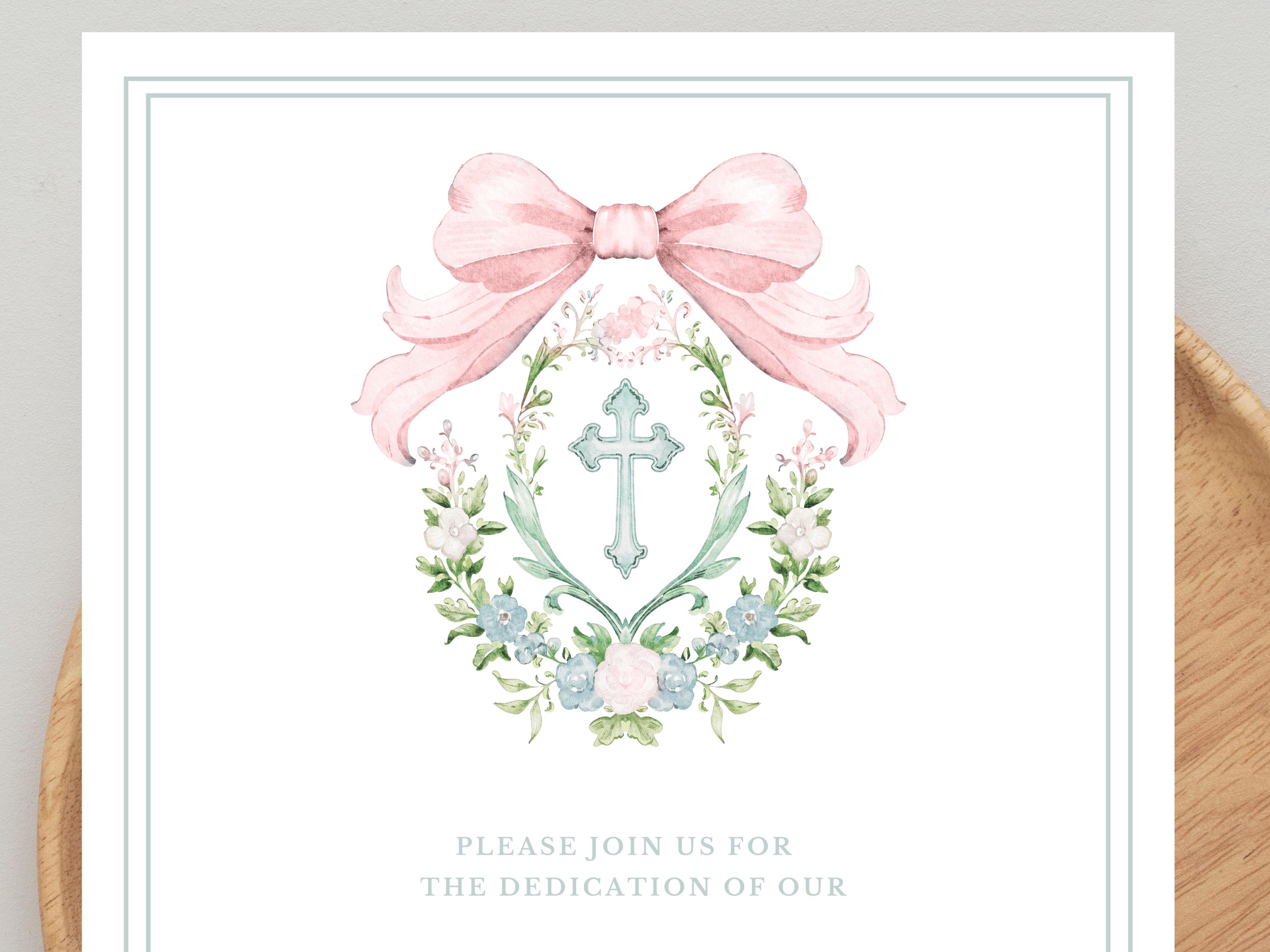 Pink Baby Dedication Invitation Girl: Christening, Baptism, Communion ...