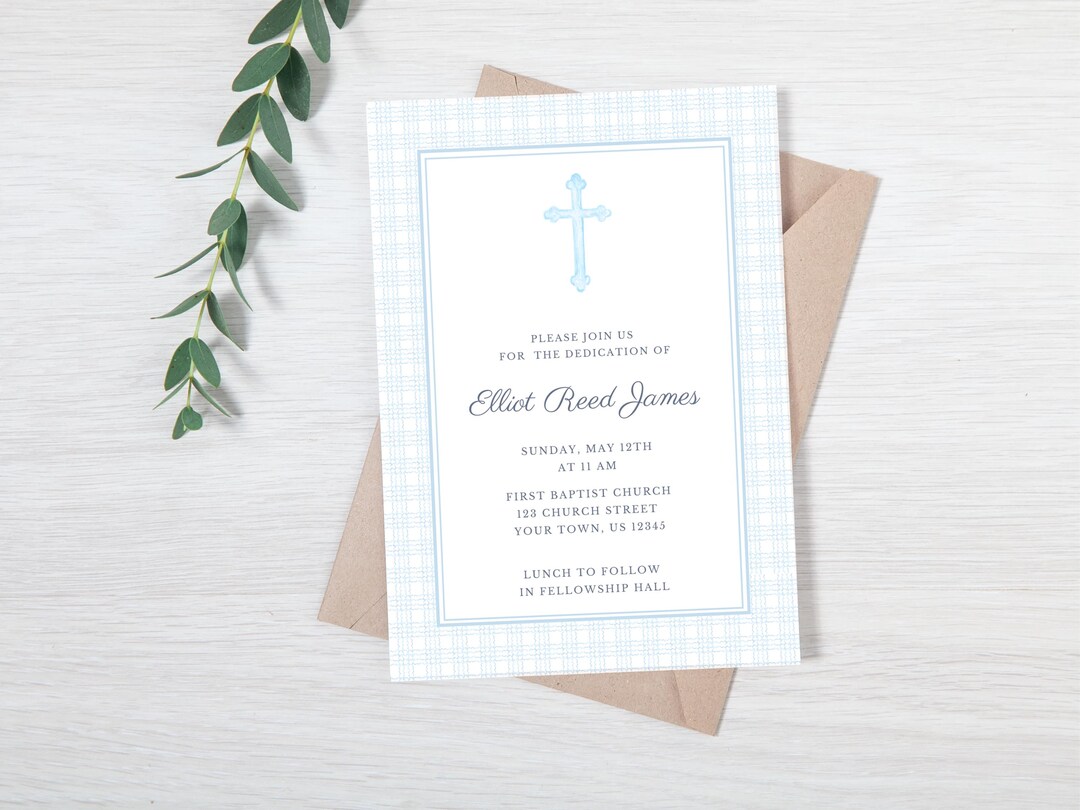 Blue Baby Dedication Invitation: Baptism, Christening, Communion ...