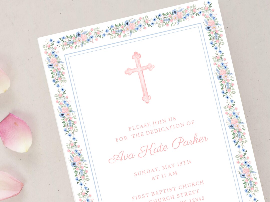Baby Dedication Invitation Girl Pink Baby Baptism Invitation Holy ...