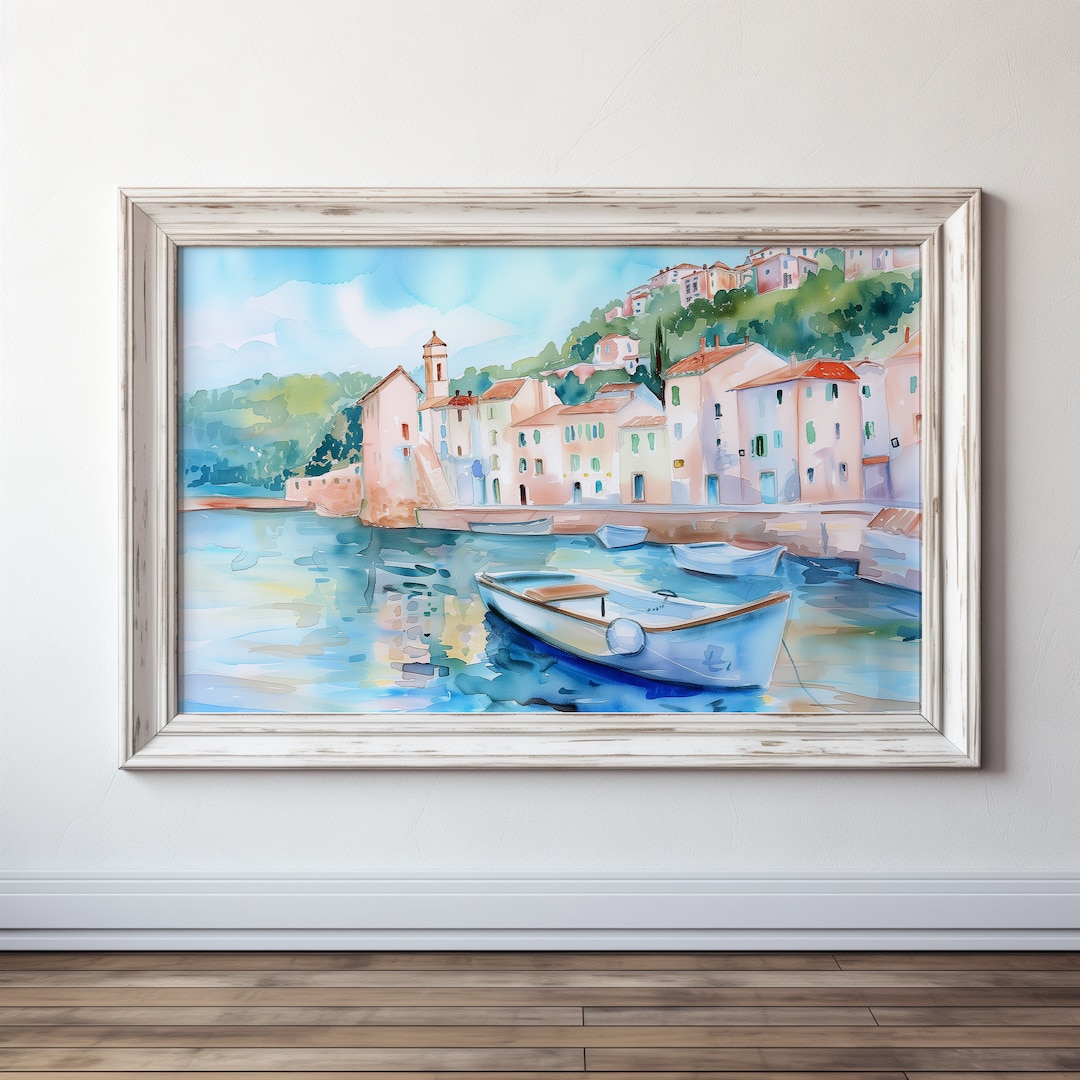 Seaside Town Landscape | Digital Download | Printable Wall Art | Frame ...