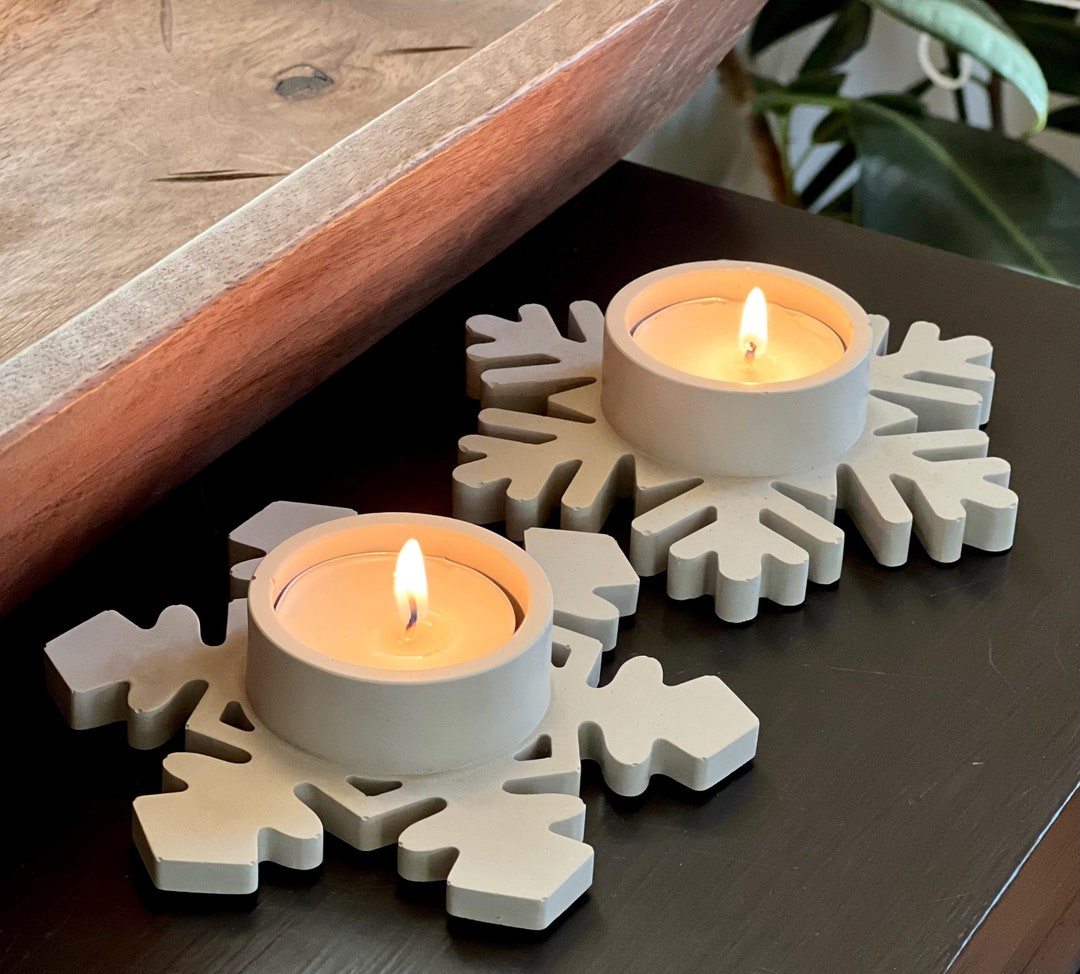 Tealight Snowflake Set, Concrete Holiday Candle Holder, Place Setting ...