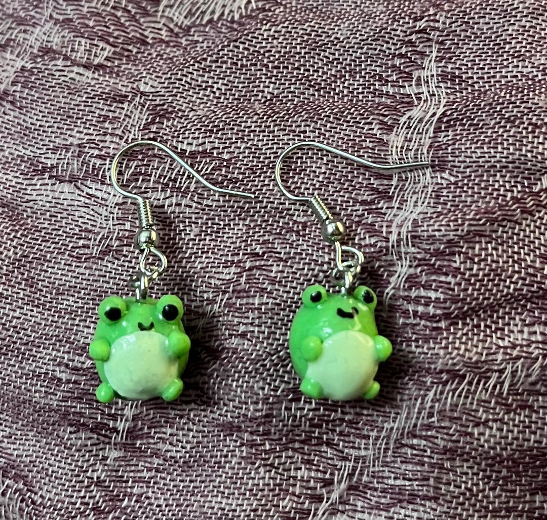 Frog Dangly Cottagecore Chibi Cute Polymer Clay Earrings - Etsy