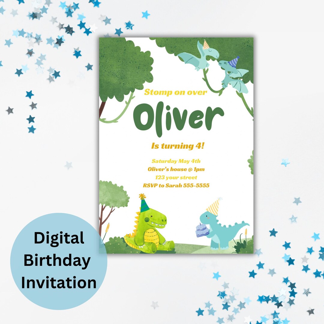 Printable Dinosaur Birthday Invitation Template, Cute Birthday Dino ...