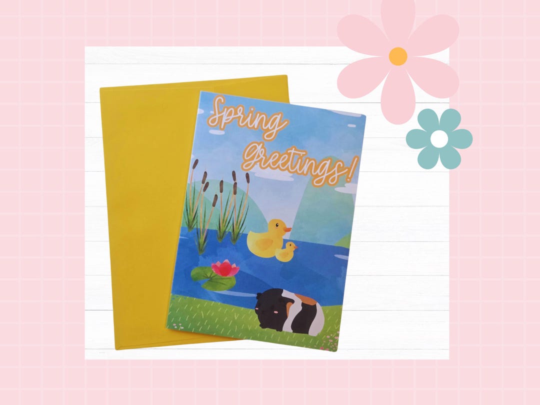 Guinea Pig Spring Greetings Card- Spring Card, Guinea Pig Greeting Card ...
