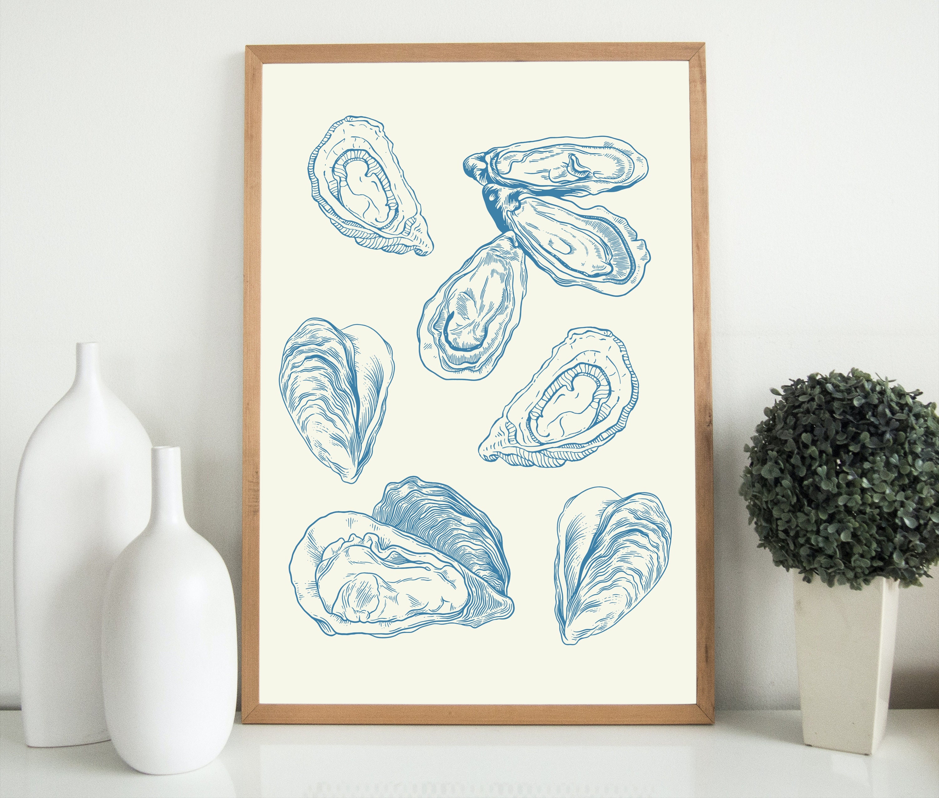Blue Oyster Illustration Print Instant Digital Download Coastal Shell ...