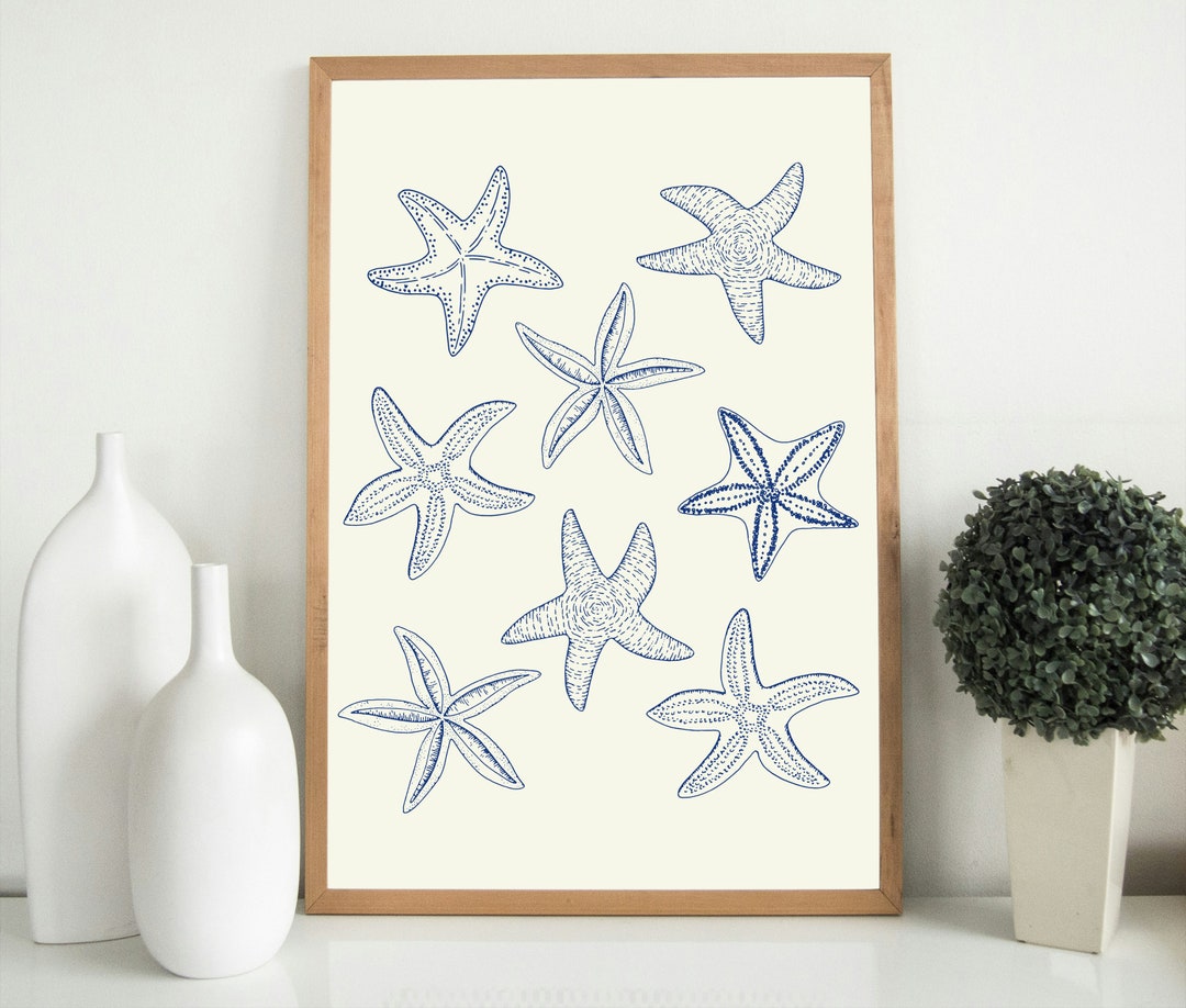 Blue Starfish Illustration Print Instant Digital Download Coastal Shell ...