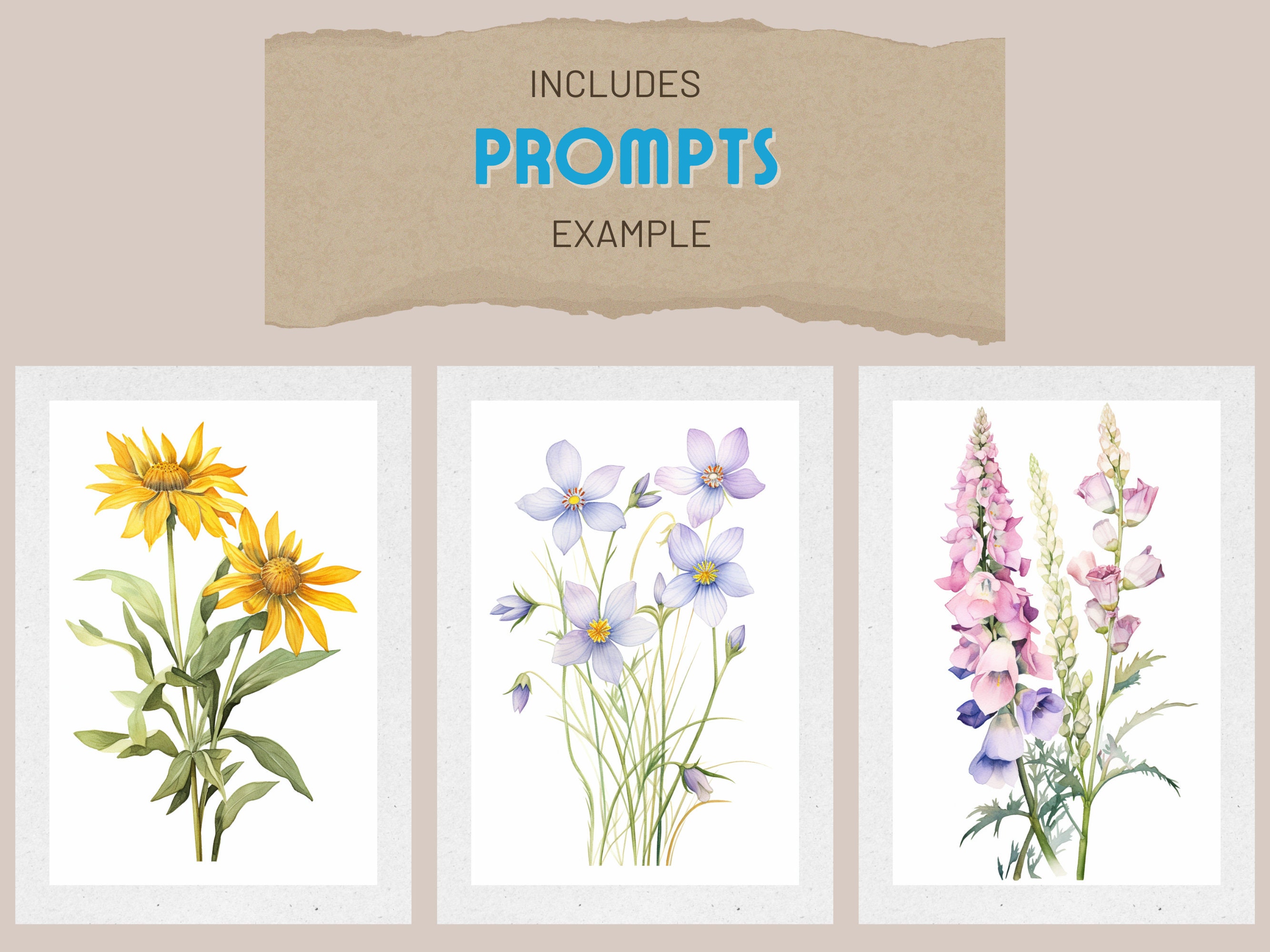 Midjourney Prompts Wall Art Wildflower, Botanical Floral Illustrations ...