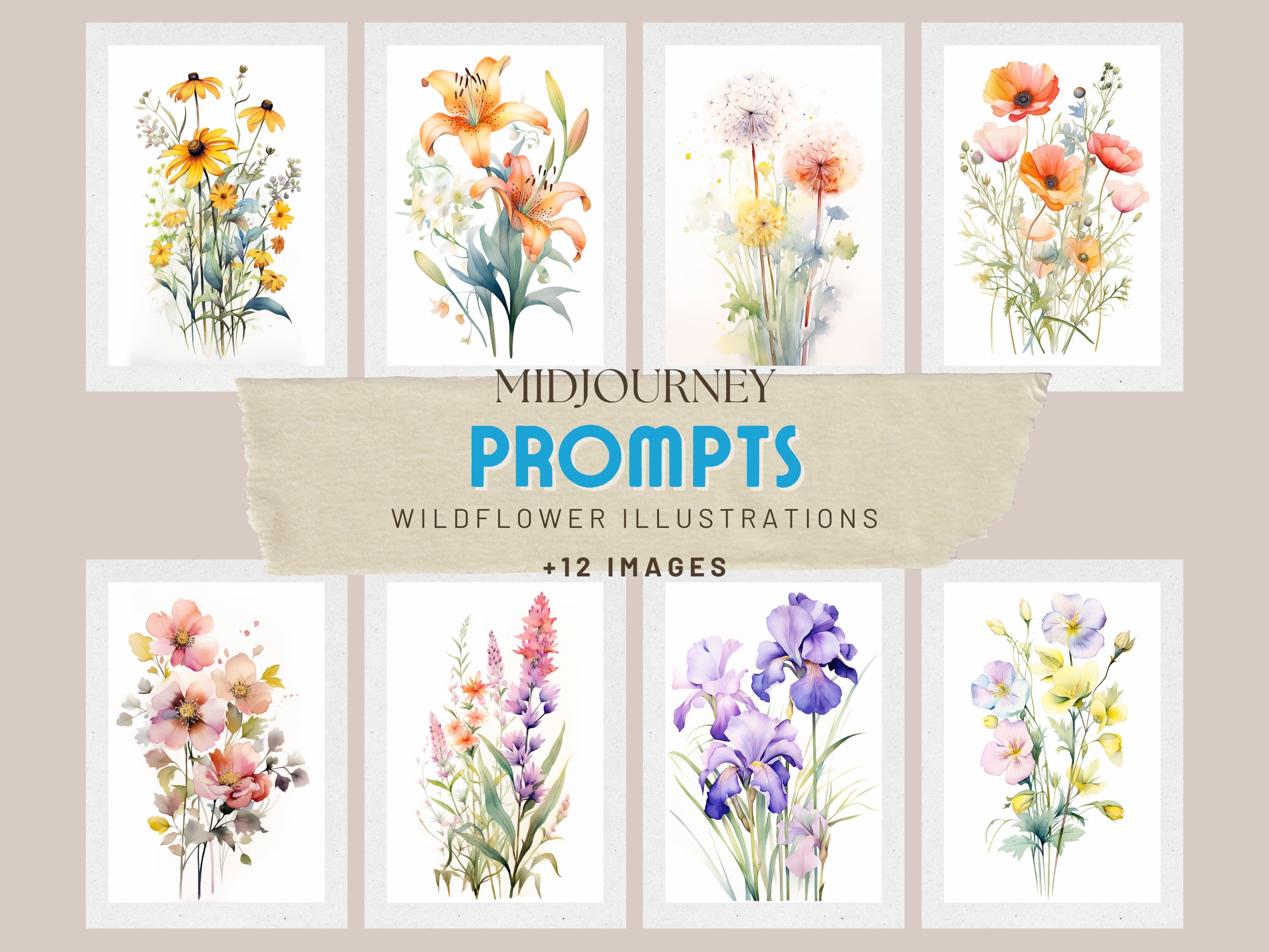 Midjourney Prompts Wall Art Wildflower, Botanical Floral Illustrations ...