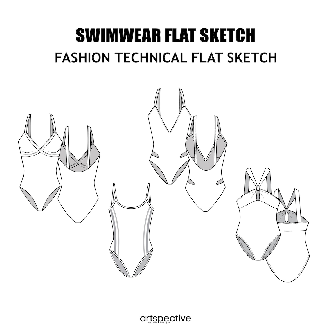 Womens 10 Pcs. Swimwear, Vector CAD, Technical Drawing, Digital ...