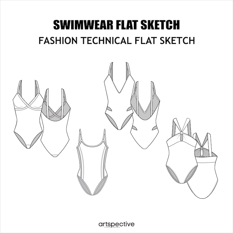Womens 10 Pcs. Swimwear, Vector CAD, Technical Drawing, Digital ...