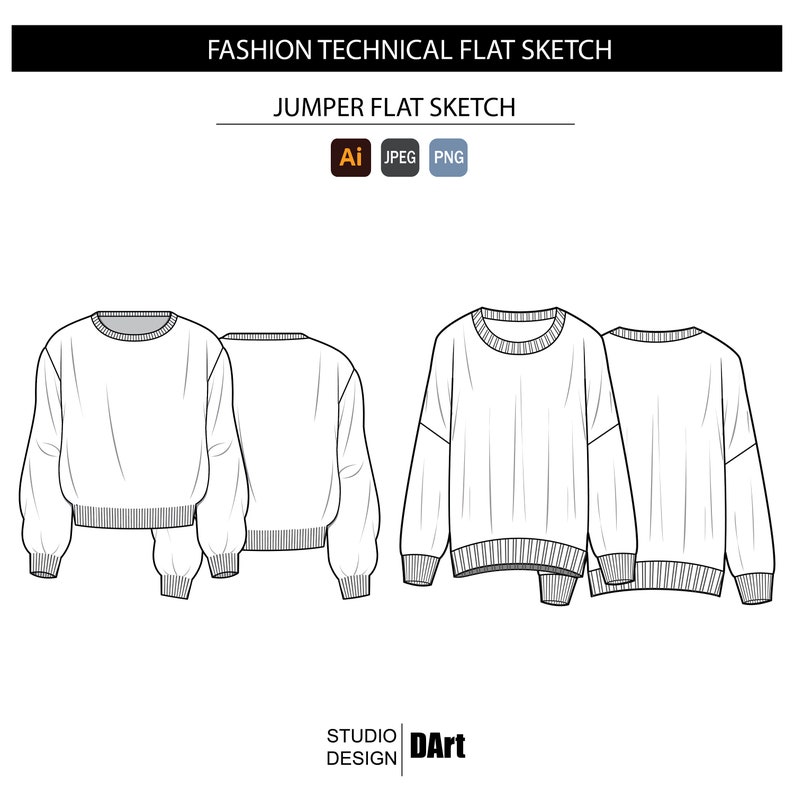 Womens 16 Pcs Jumper Fashion Flat Sketch Fashion Vector Sketch ...