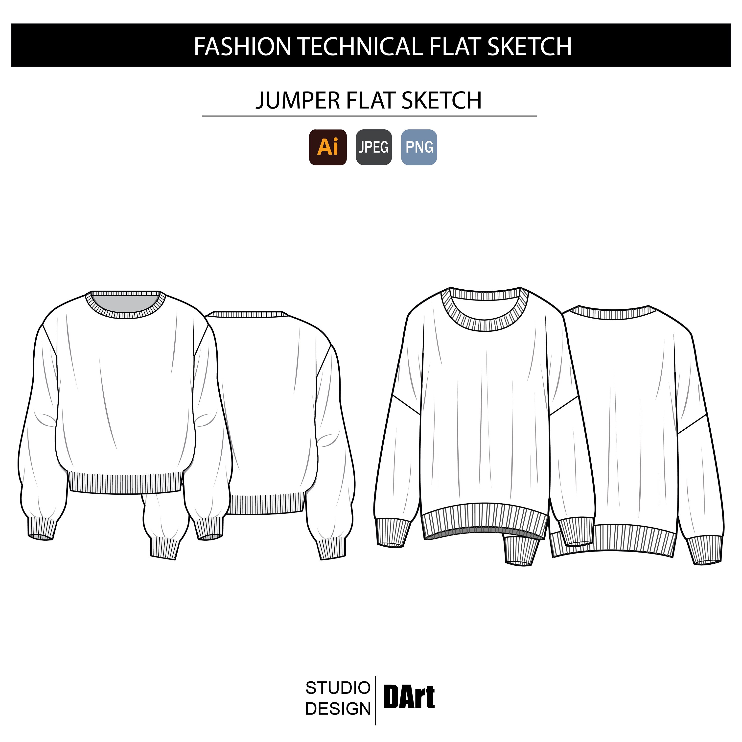 Womens 16 Pcs Jumper Fashion Flat Sketch Fashion Vector Sketch ...