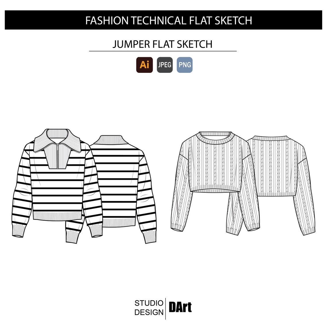 Womens 16 Pcs Jumper Fashion Flat Sketch Fashion Vector Sketch ...