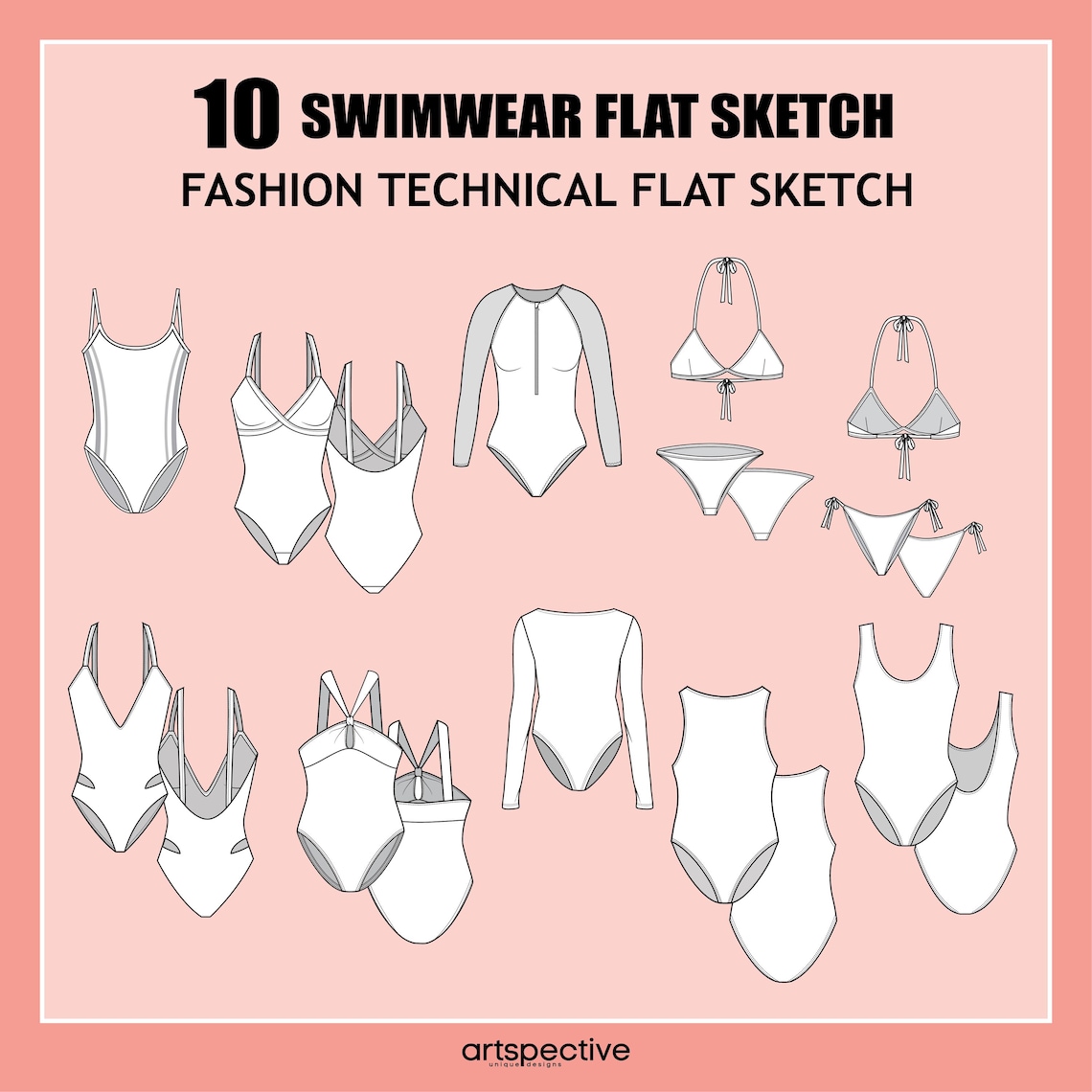 Womens 10 Pcs. Swimwear, Vector CAD, Technical Drawing, Digital ...