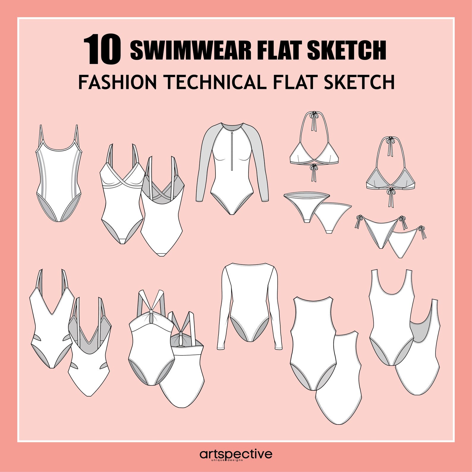 Womens 10 Pcs. Swimwear, Vector CAD, Technical Drawing, Digital ...