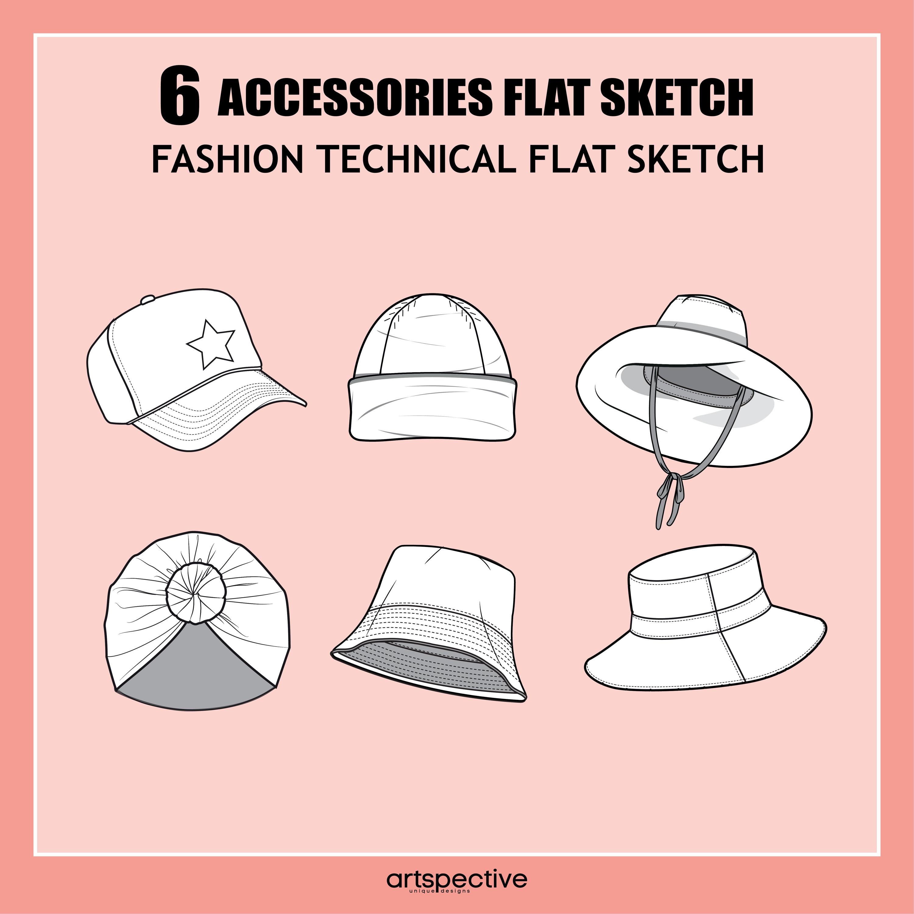 Accessory- 6 Pcs. Hat Set, Vector CAD, Technical Drawing, Digital ...