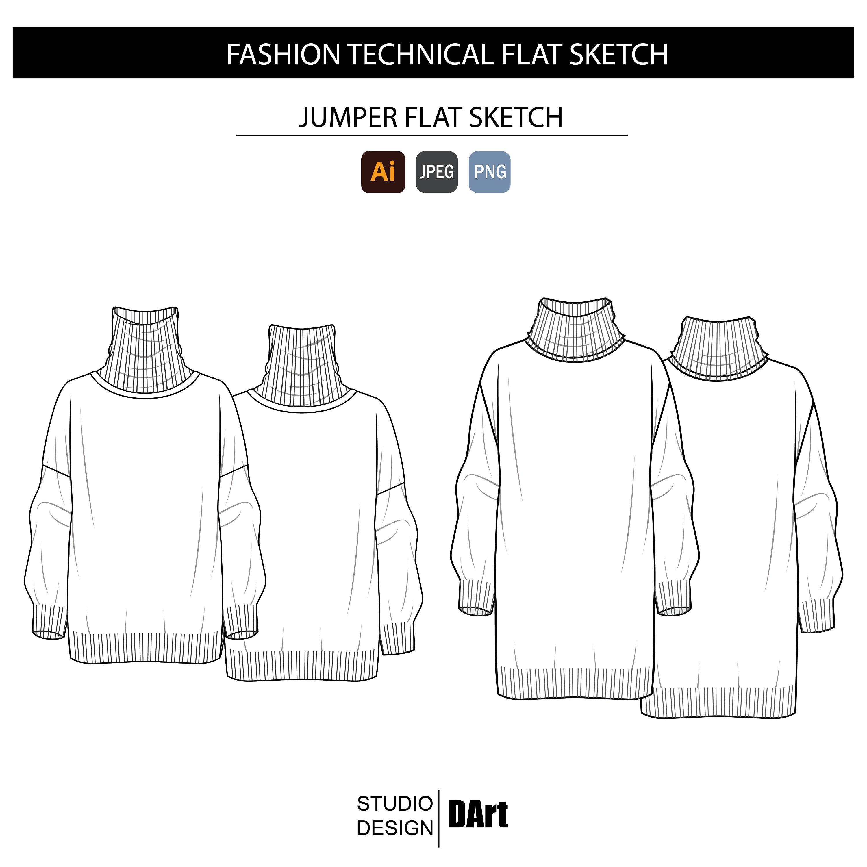 Womens 16 Pcs Jumper Fashion Flat Sketch Fashion Vector Sketch ...