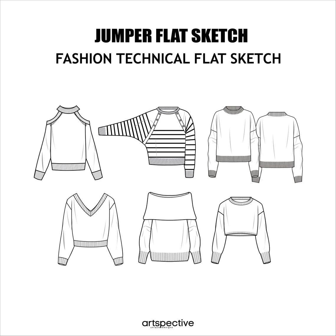 Womens 16 Pcs Jumper Fashion Flat Sketch - Fashion Vector Sketch ...