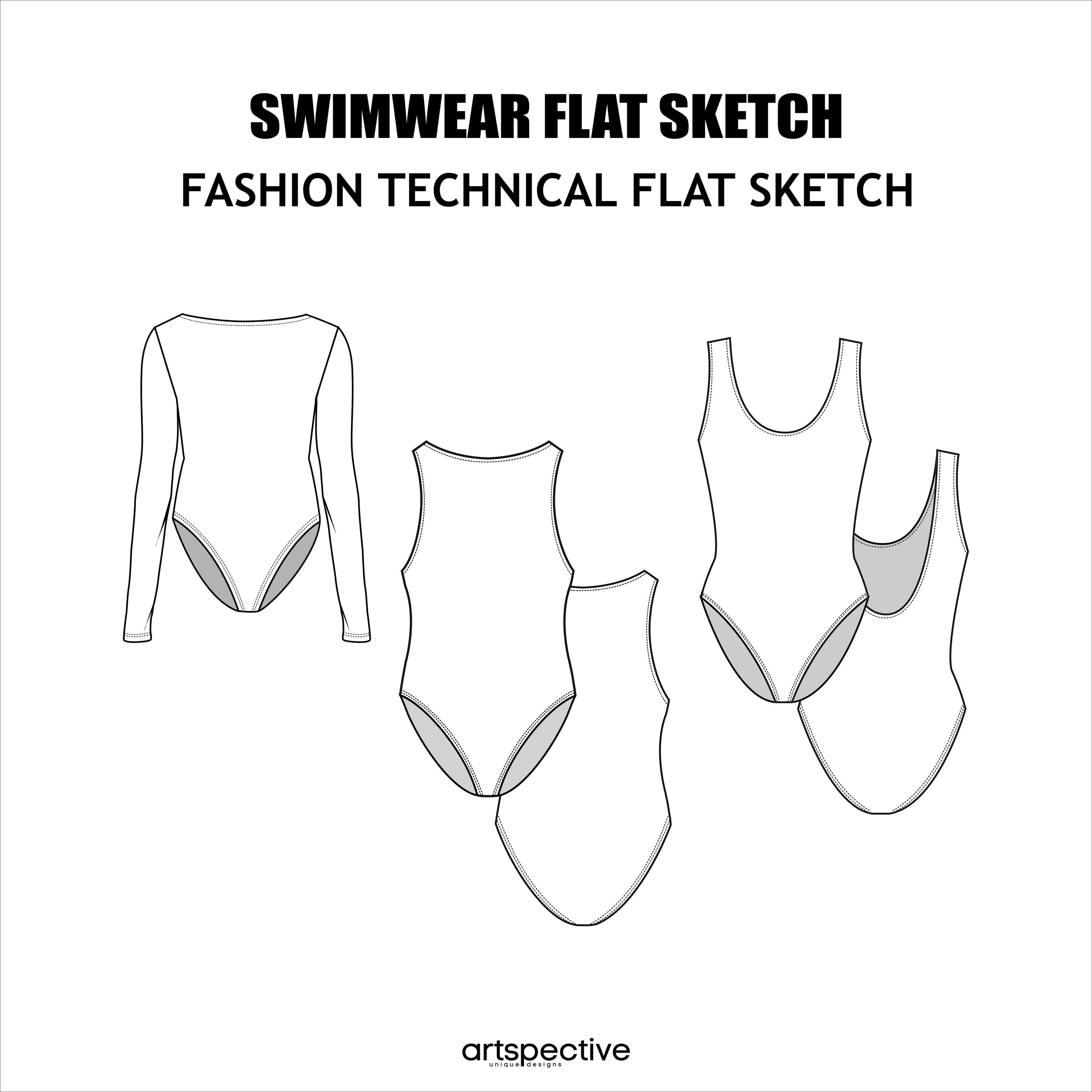 Womens 10 Pcs. Swimwear, Vector CAD, Technical Drawing, Digital ...