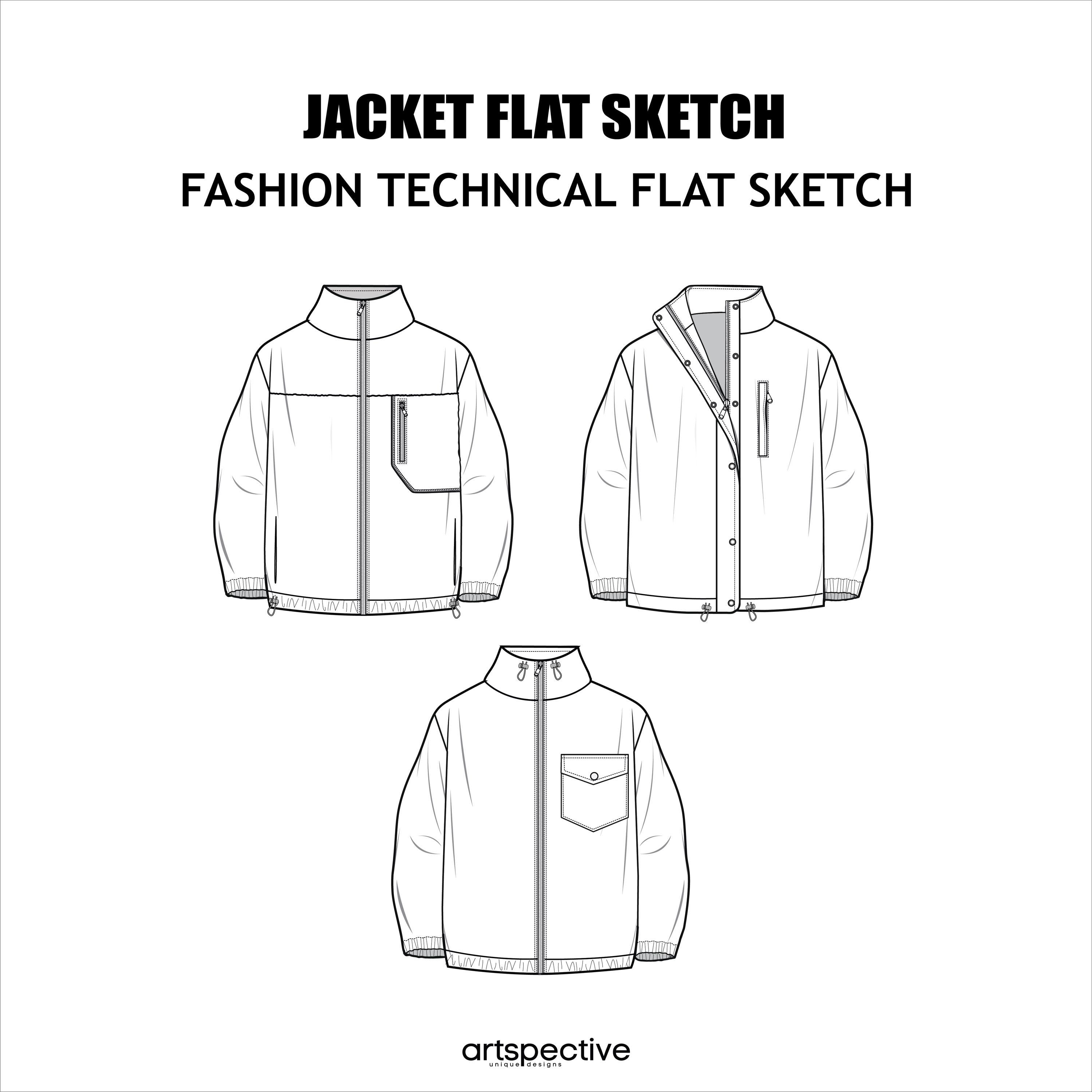 Unisex 8 Pcs. Oversized Jacket Fashion Flat Sketch - Fashion Vector ...