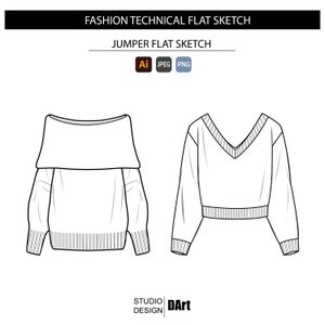 Womens 16 Pcs Jumper Fashion Flat Sketch Fashion Vector Sketch ...
