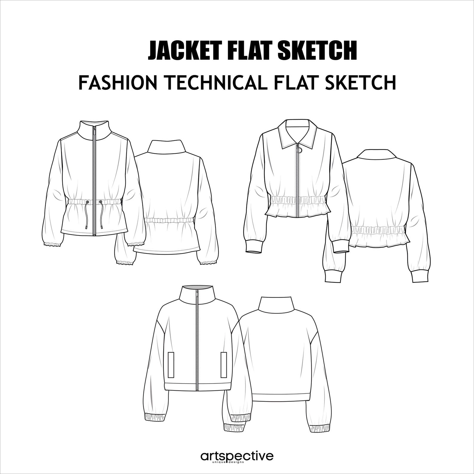 Womens 6 Pcs Jacket Fashion Flat Sketch - Fashion Vector Sketch ...