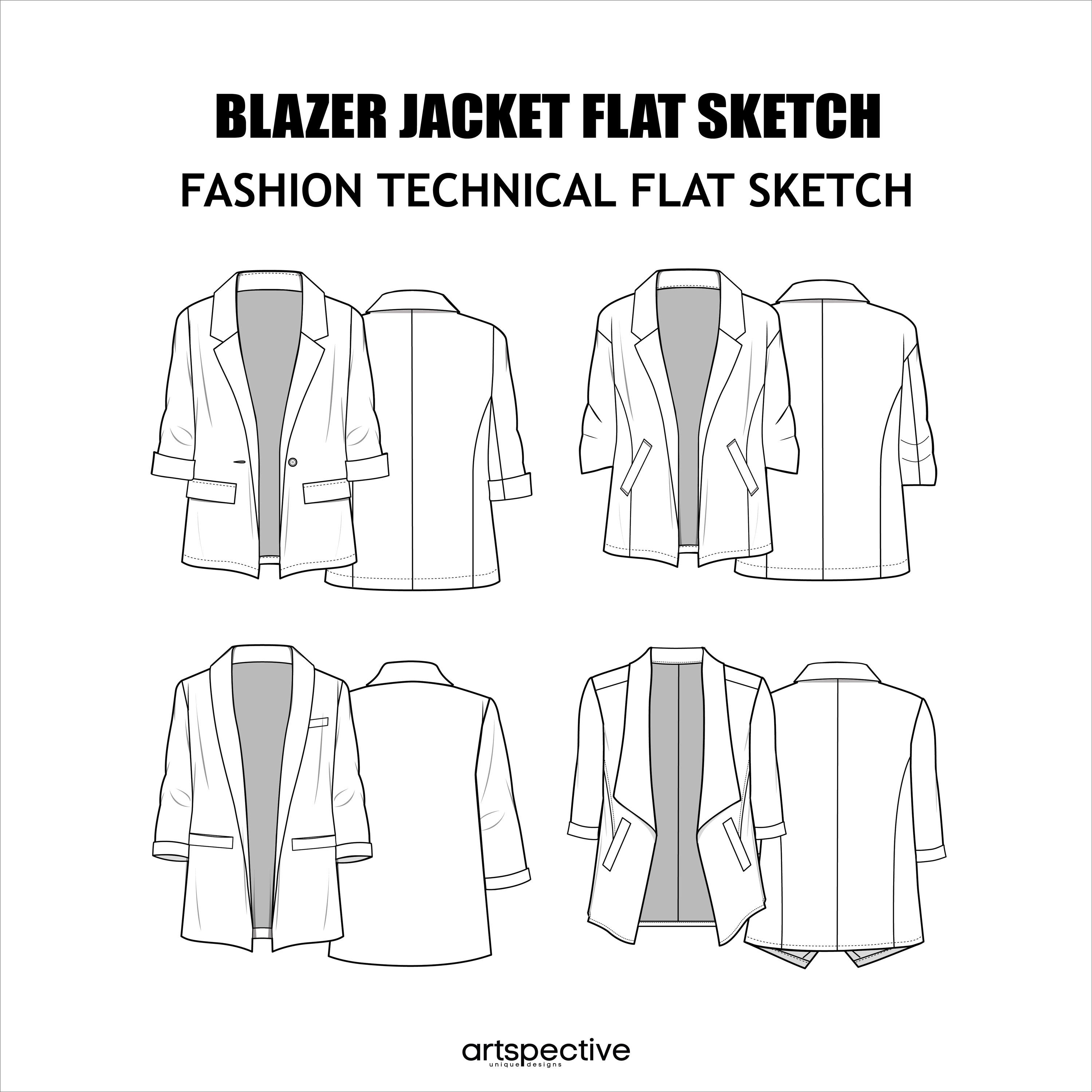 Womens 12 Pcs Blazer Jacket Fashion Flat Sketch - Fashion Vector Sketch ...