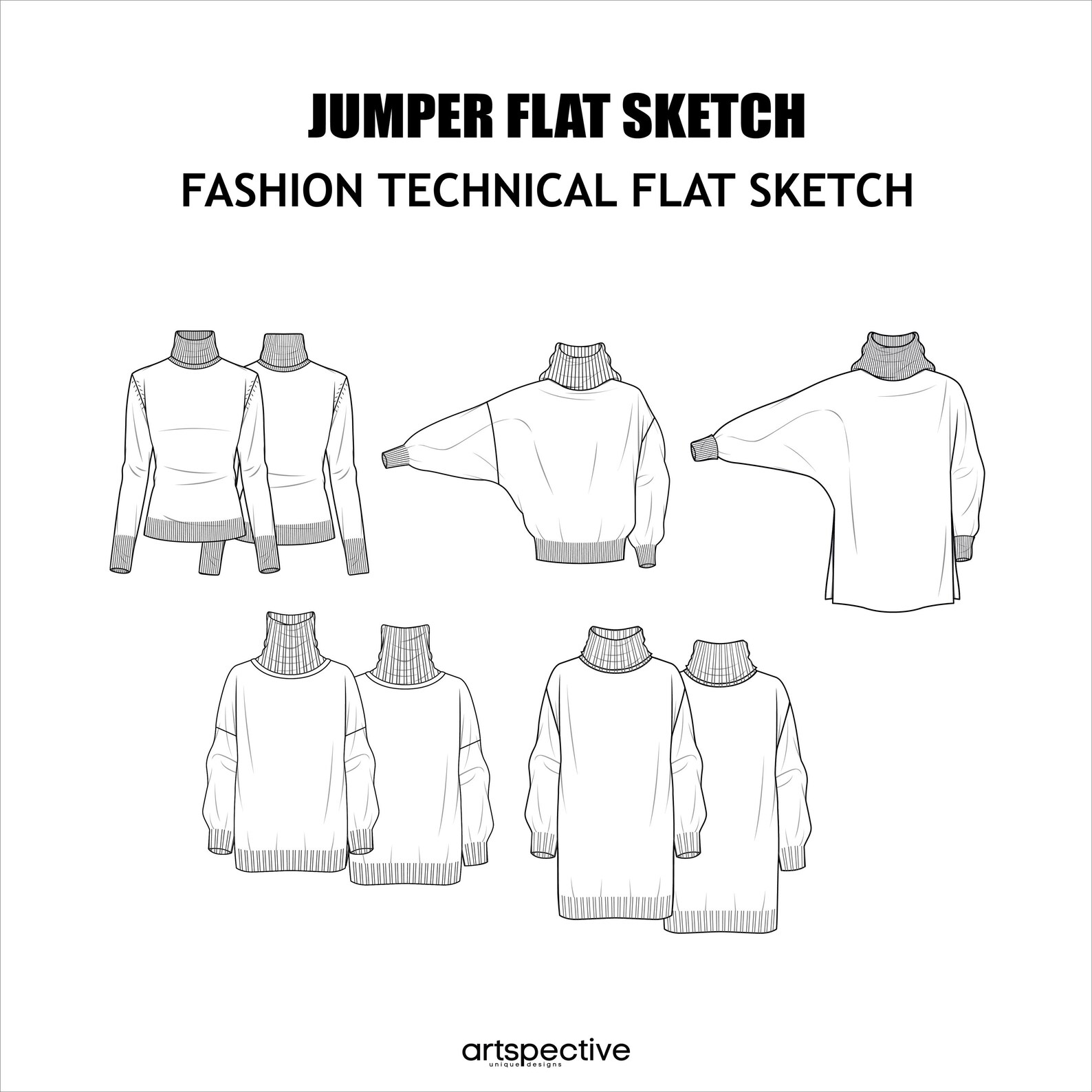 Womens 16 Pcs Jumper Fashion Flat Sketch - Fashion Vector Sketch ...
