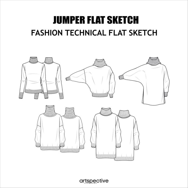 Womens 16 Pcs Jumper Fashion Flat Sketch - Fashion Vector Sketch ...
