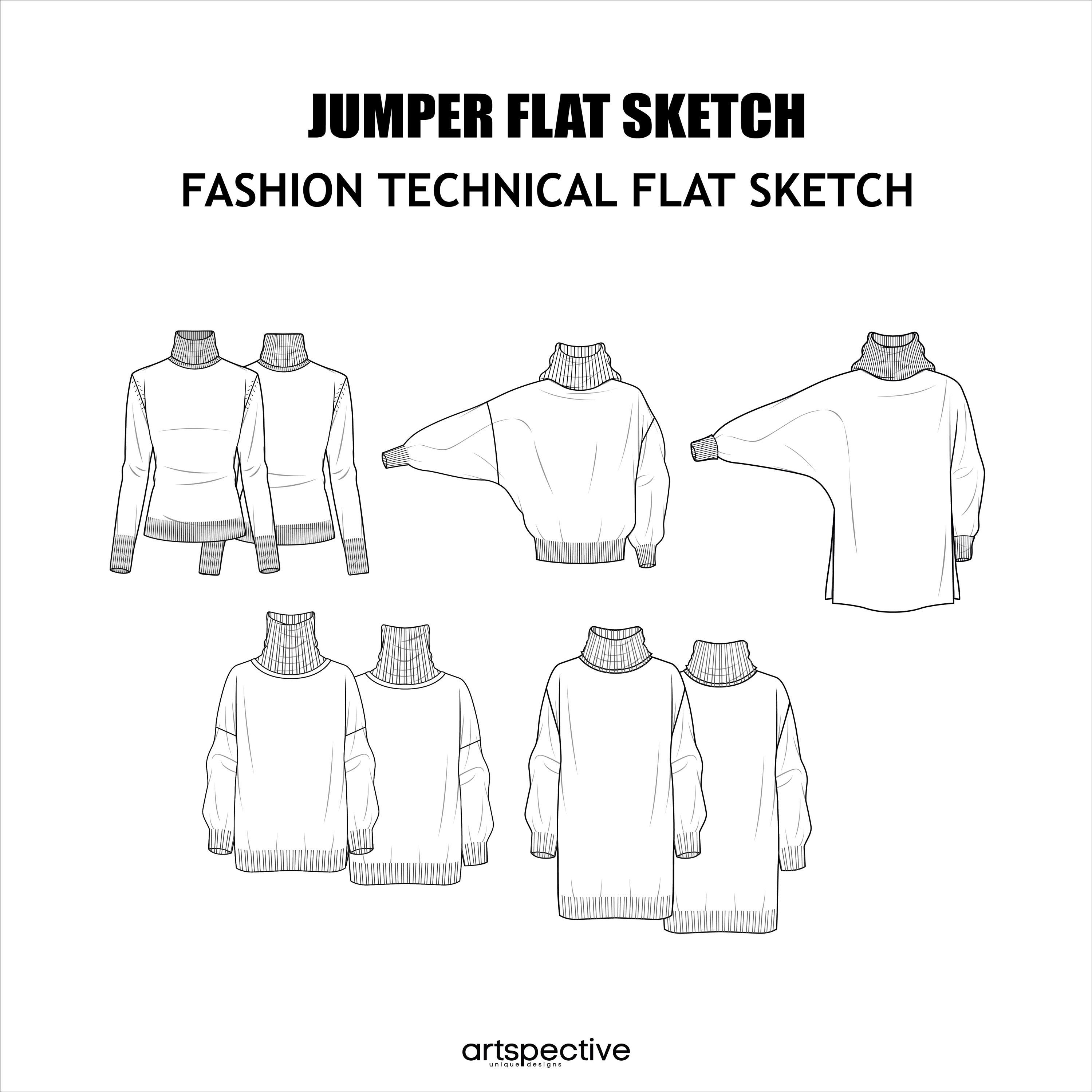 Womens 16 Pcs Jumper Fashion Flat Sketch - Fashion Vector Sketch ...