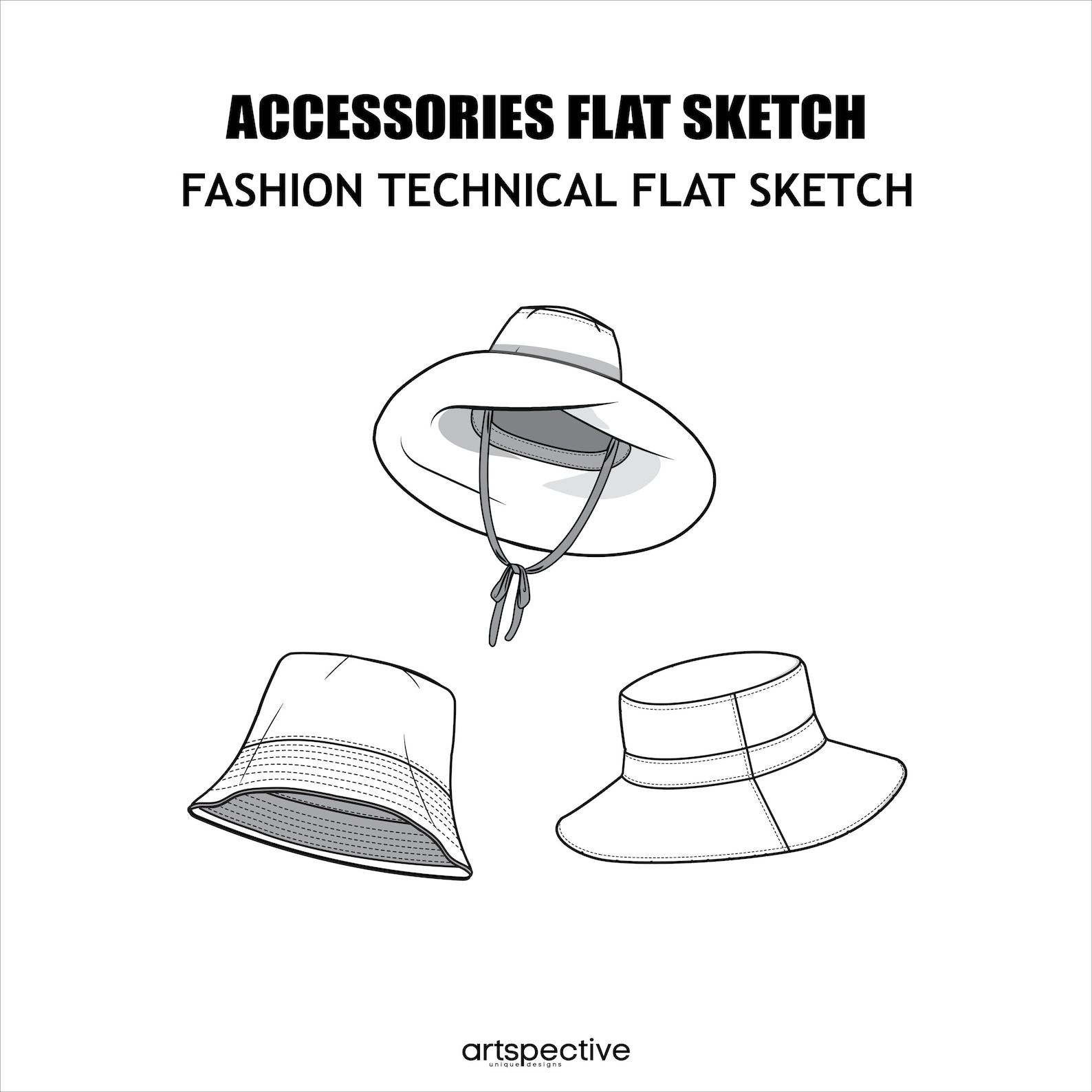 Accessory- 6 Pcs. Hat Set, Vector CAD, Technical Drawing, Digital ...
