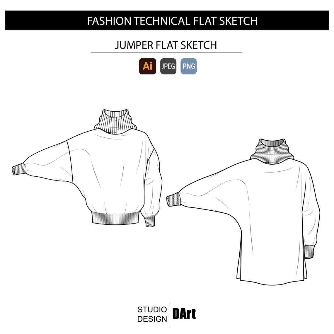 Womens 16 Pcs Jumper Fashion Flat Sketch Fashion Vector Sketch ...
