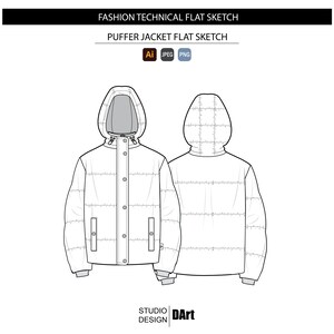 Unisex Puffer Jacket Fashion Flat Sketch - Fashion Vector Sketch ...