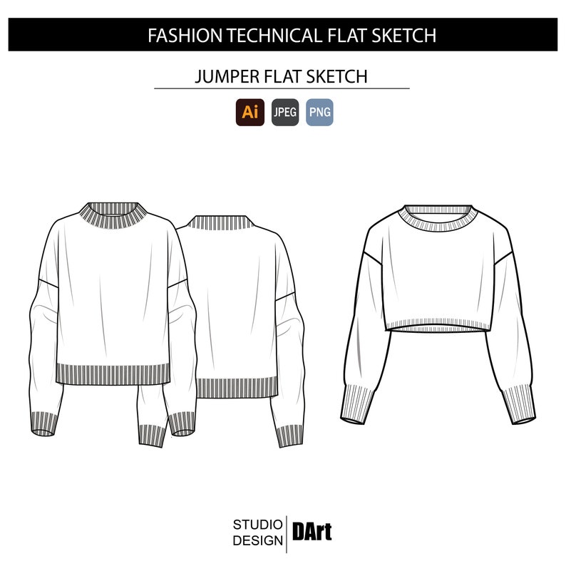 Womens 16 Pcs Jumper Fashion Flat Sketch Fashion Vector Sketch ...