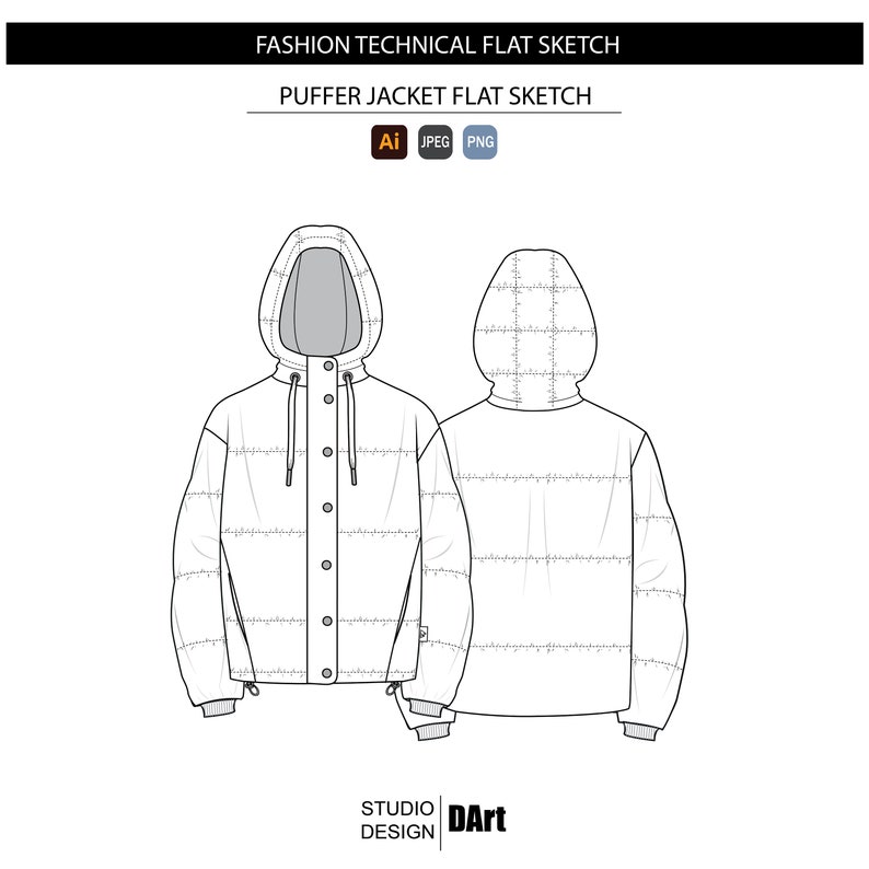 Unisex Puffer Jacket Fashion Flat Sketch - Fashion Vector Sketch ...