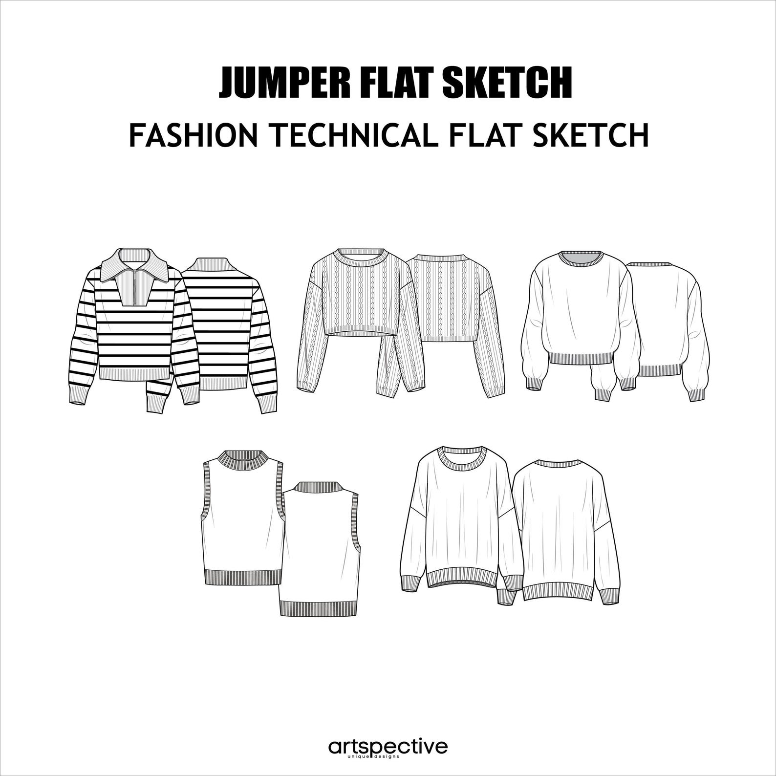 Womens 16 Pcs Jumper Fashion Flat Sketch - Fashion Vector Sketch ...