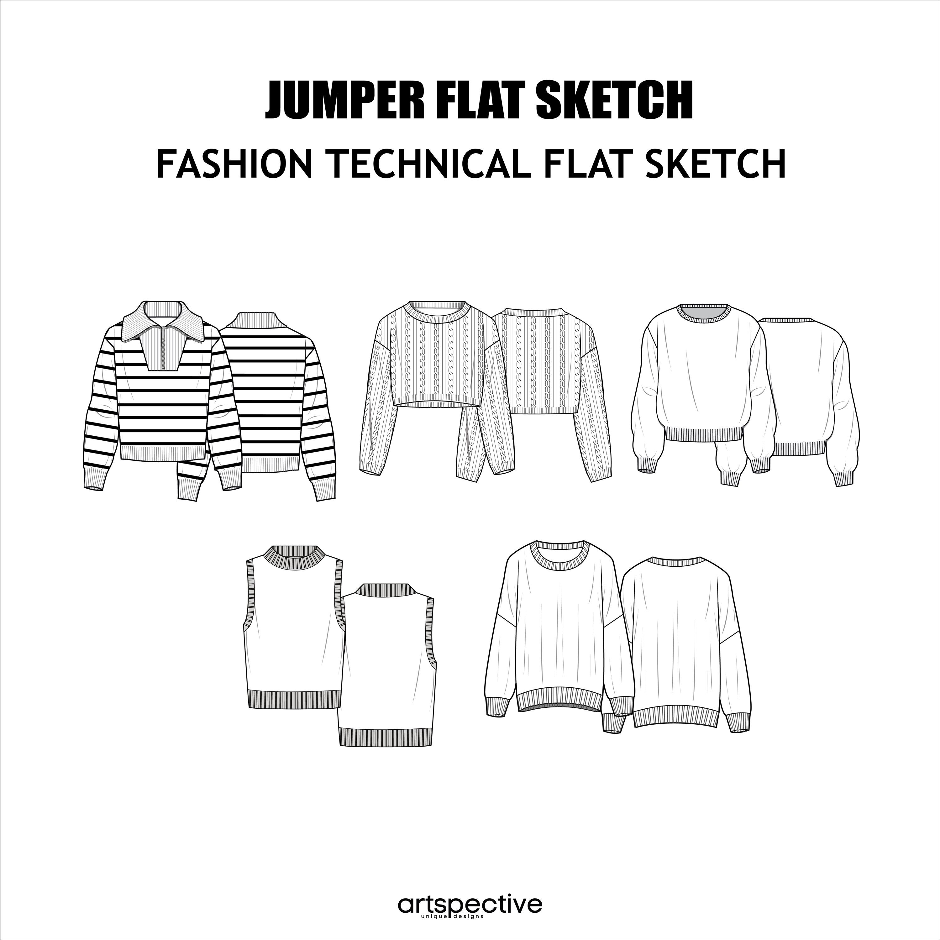 Womens 16 Pcs Jumper Fashion Flat Sketch - Fashion Vector Sketch ...