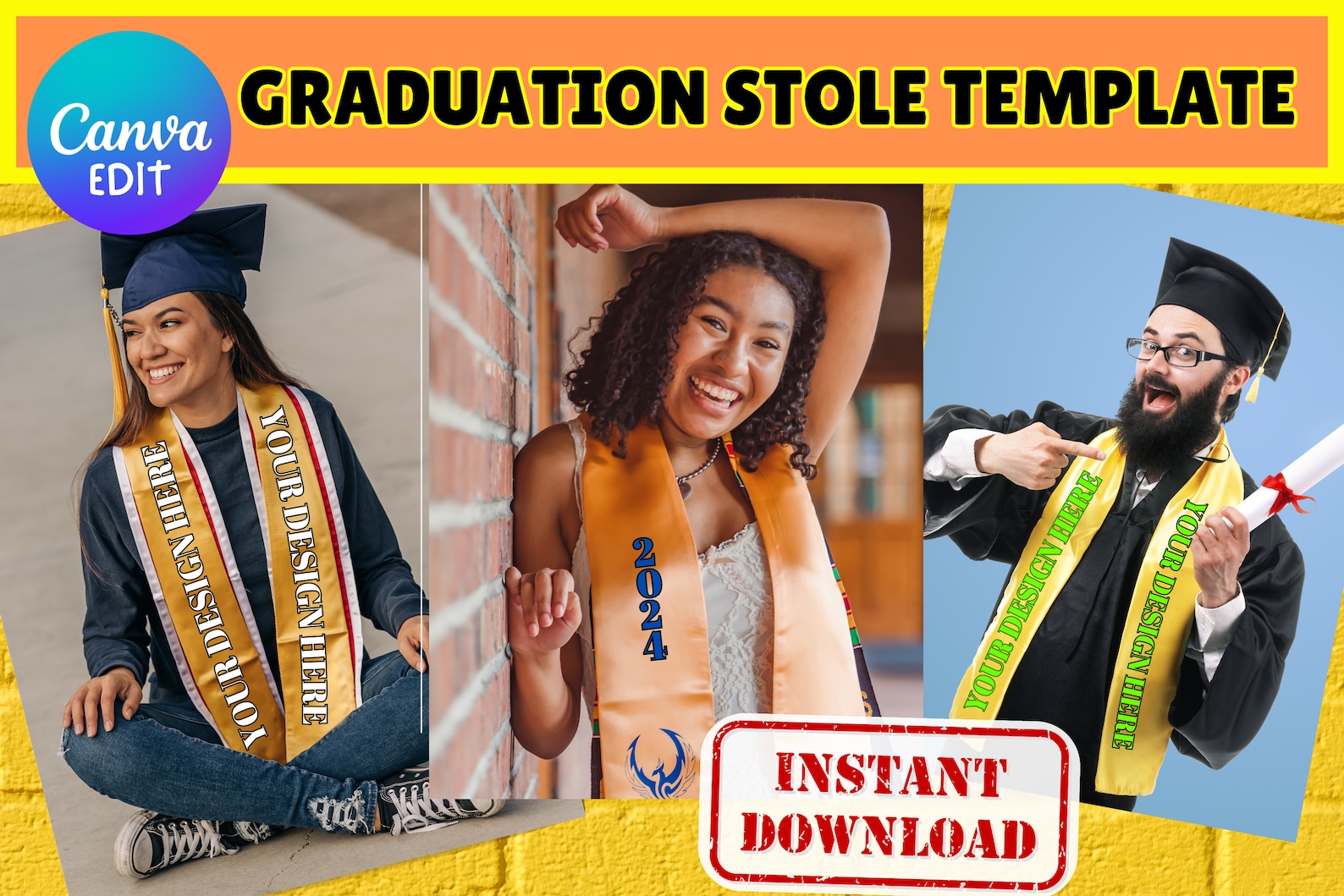 Graduation Stole Template, Canva Template, Instant Download, Custom ...