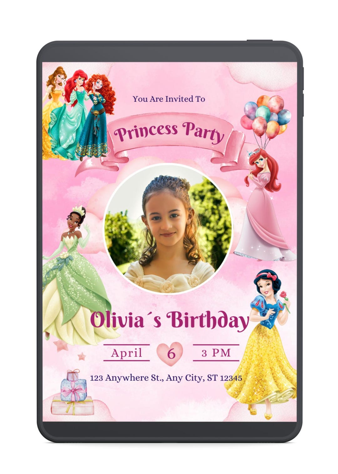 Princess Birthday Invitation, Editable Template, Princess Party Invite ...