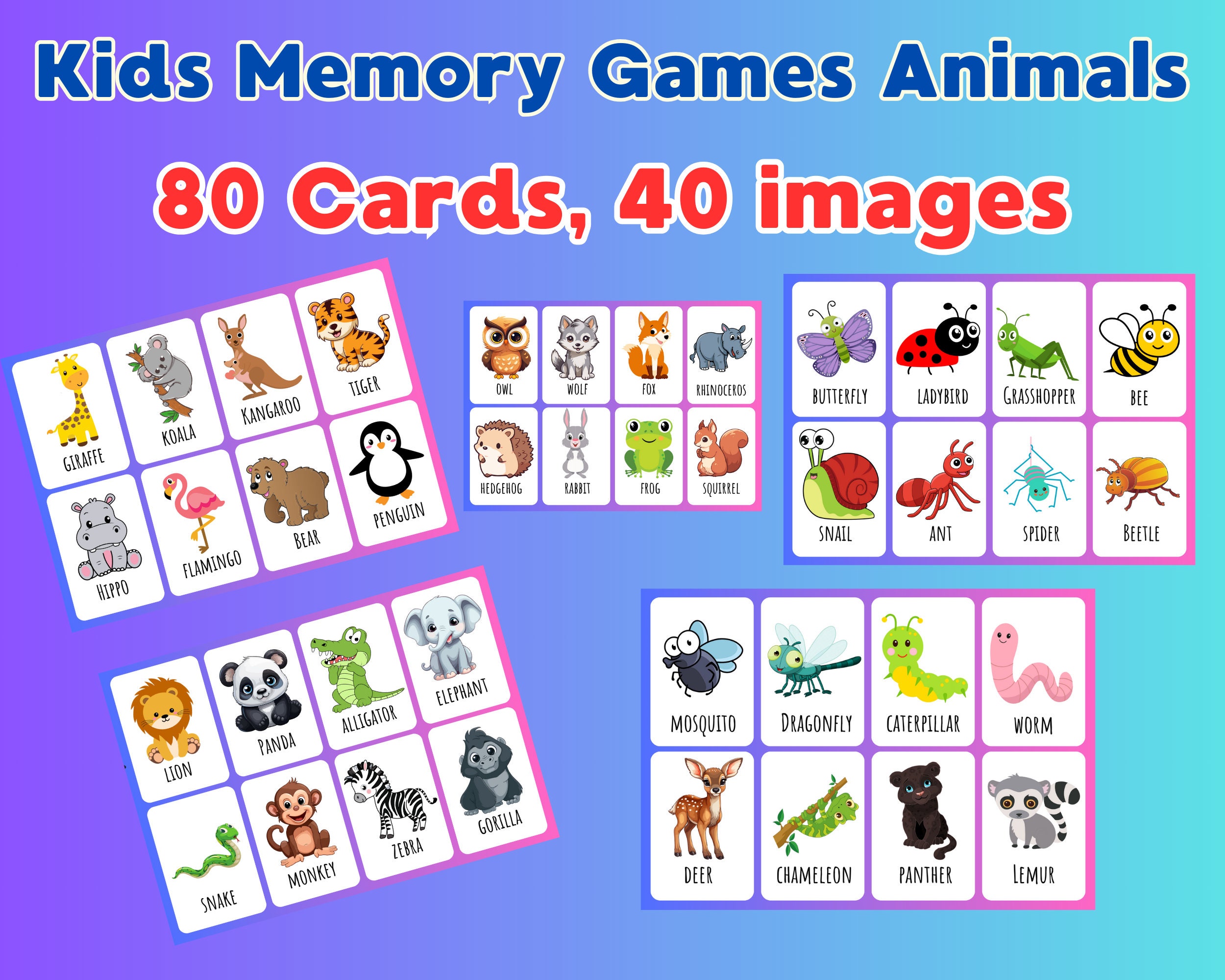 Kids Memory Game Animals, Children Matching Memory Game Printable, Kids ...