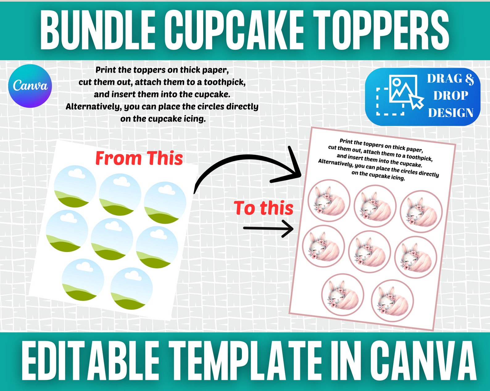 Editable Cupcake Topper Templates, DIY Cupcake Toppers, Party Favors ...