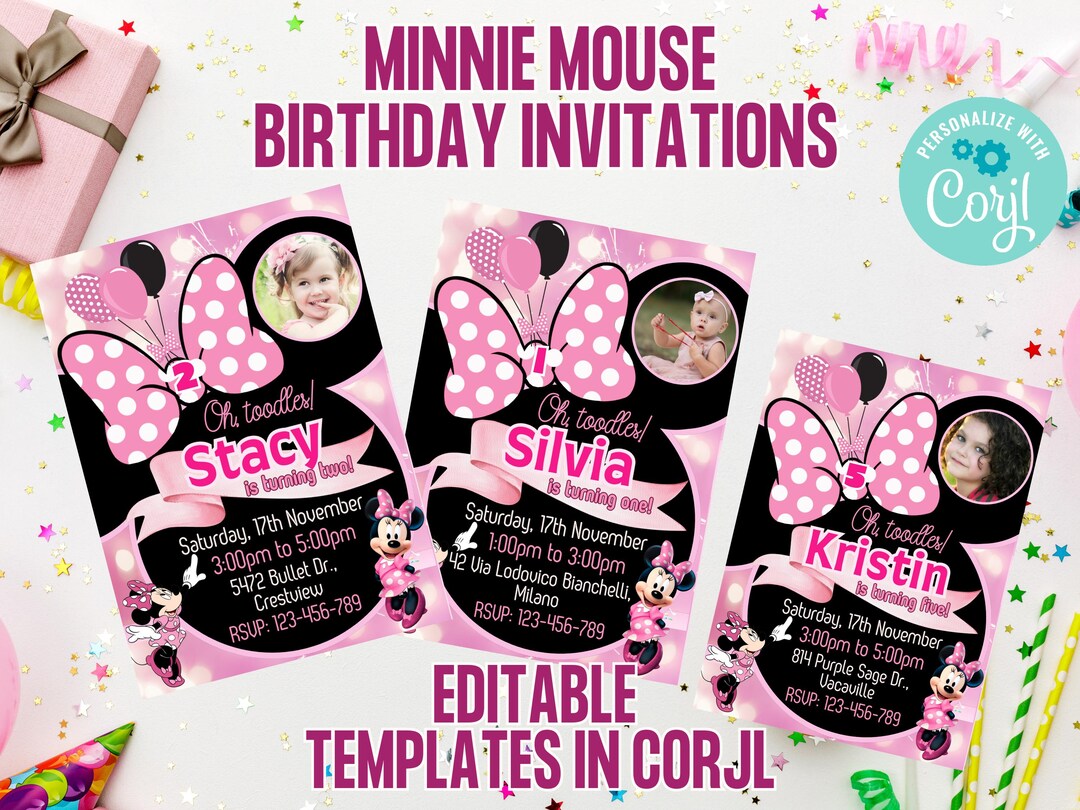 Minnie Mouse Birthday Invitation Editable, Minnie Party Invitation ...